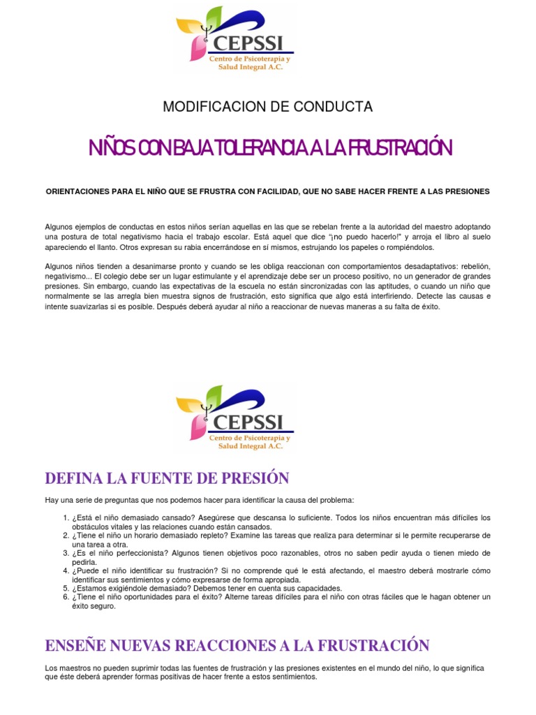 NiÑOS-CON-BAJA-TOLERANCIA-A-LA-FRUSTRACIÓN | PDF | Comportamiento | Ciencias del comportamiento