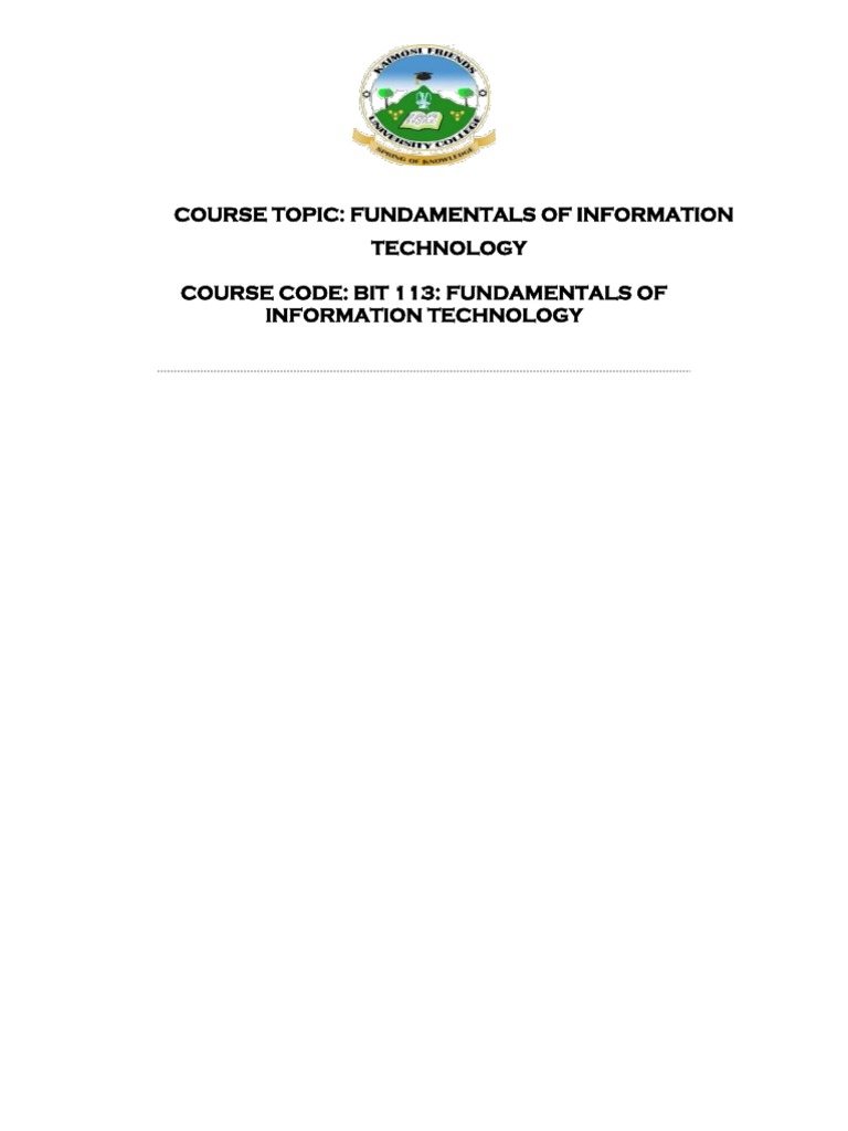BIT 113: IT Fundamentals Overview | PDF | Random Access Memory ...