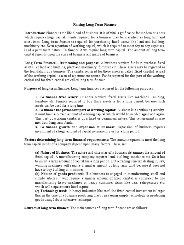 Raising Long Term Finance | PDF