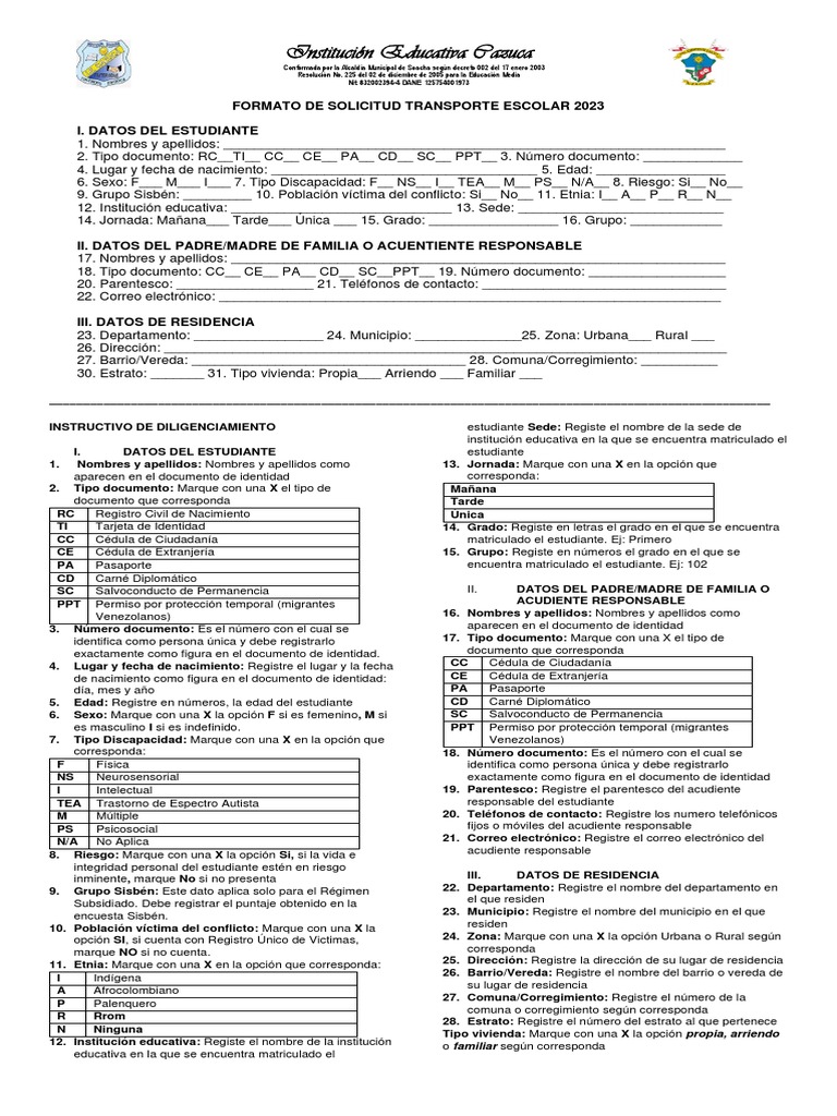 Formato de Solicitud Ruta Escolar 2023 | PDF | Gobierno y personalidad