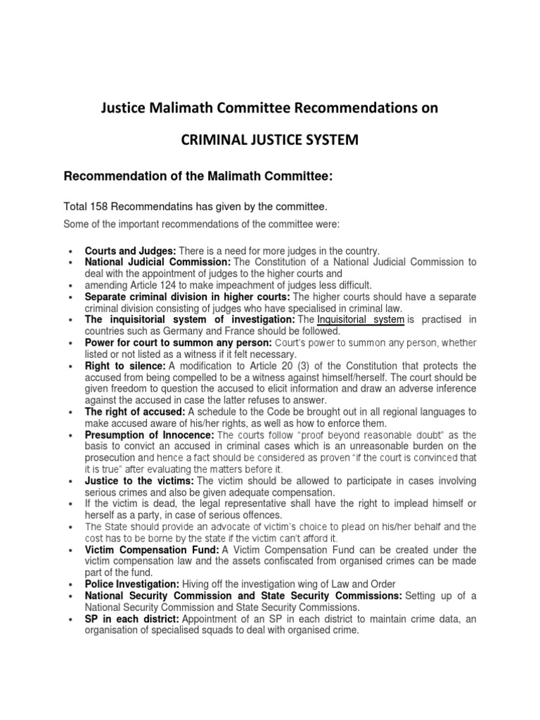 Criminal Justice System Reforms | PDF | Evidence (Law) | Burden Of ...