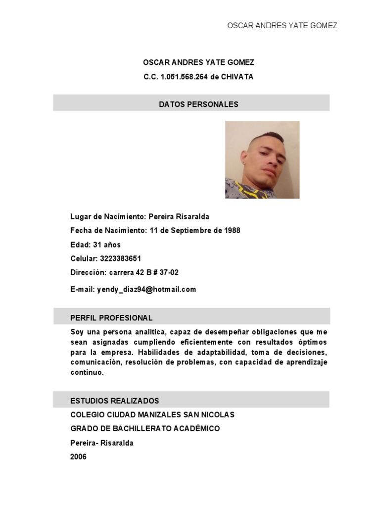 Hoja de Vida OSCAR | PDF Hoja de Vida OSCAR | PDF