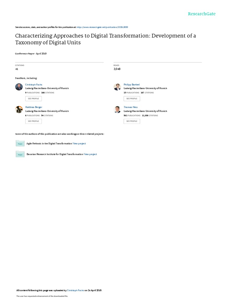 Characterizing Approaches To Digital Transformation Development Of A Taxonomy Of Digital Units