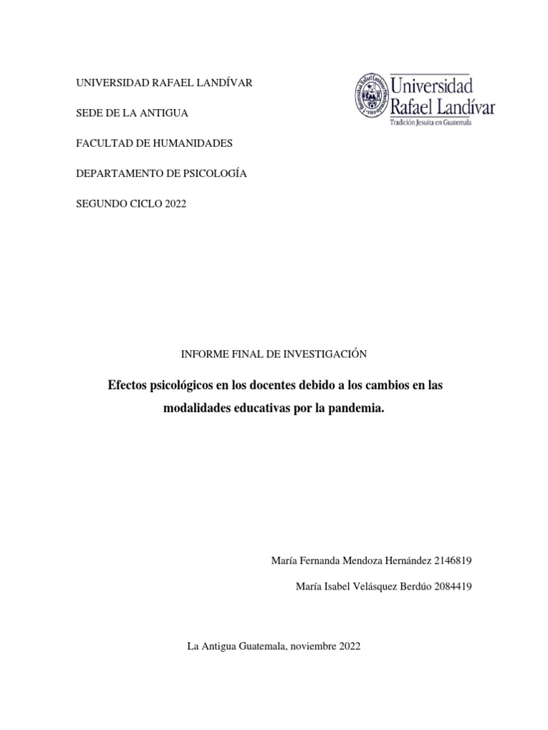 Efectos Psicológicos En Los Docentes Debido A Los Cambios En Las