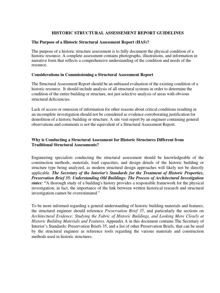 Comprehensive Guidelines for Conducting Historic Structural Assessments ...