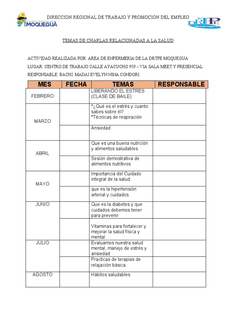 Temas de Charlas Virtuales de Salud | PDF