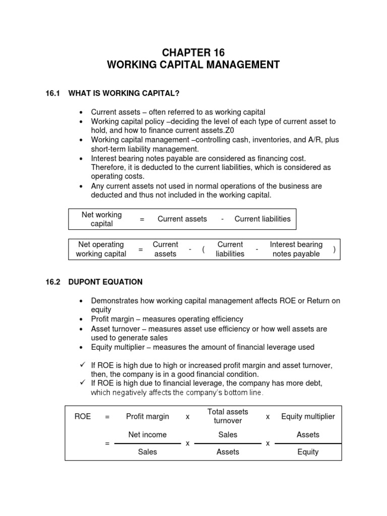 Chapter 16 Working Capital Management | PDF | Working Capital | Return On Equity