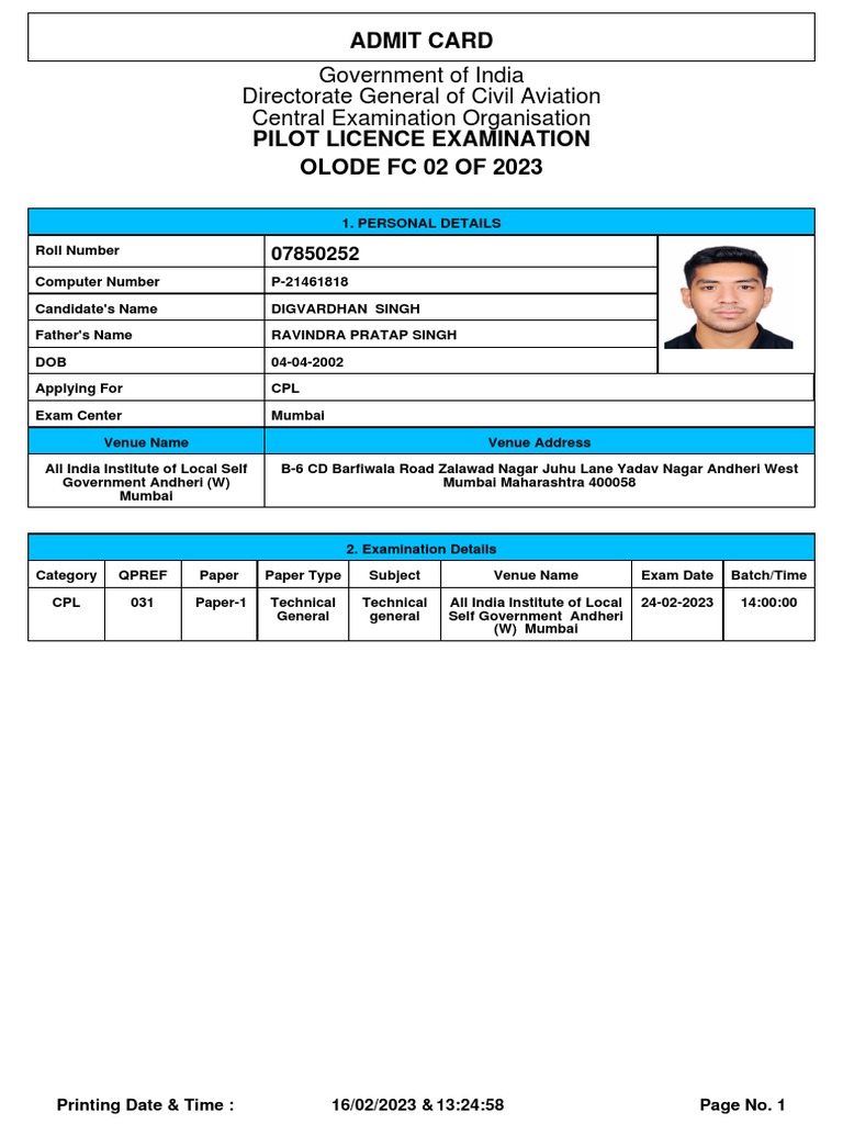 Admit Card | PDF
