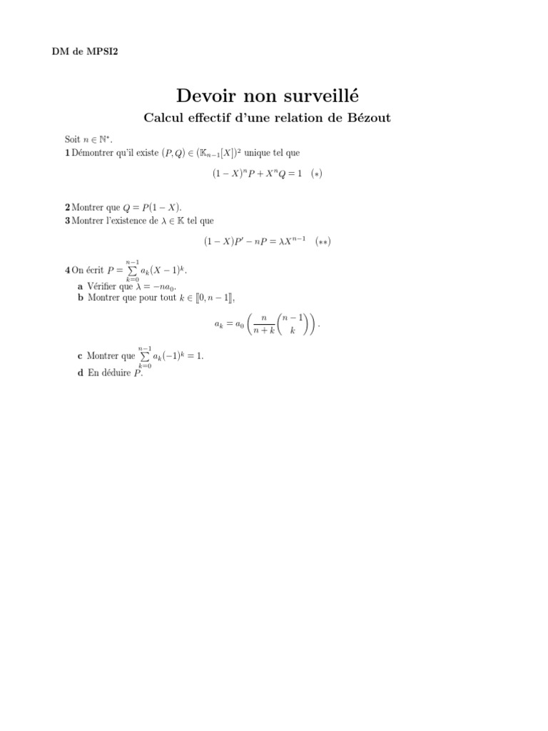 Calcul de la relation de Bézout | PDF | Méthodes et références pédagogiques