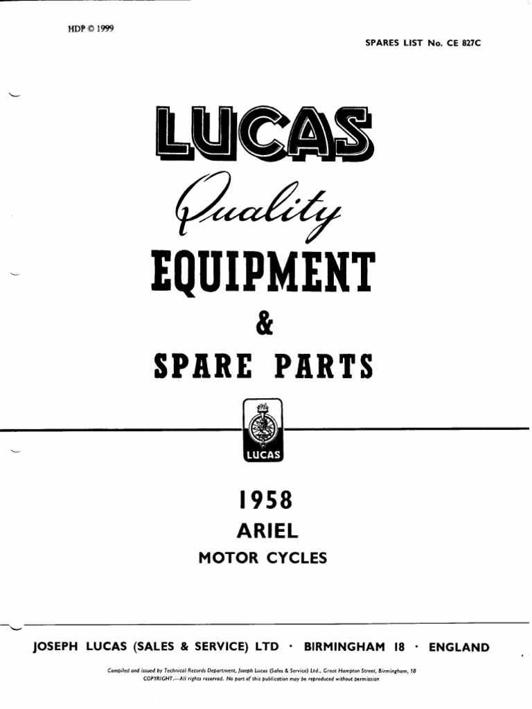Lucas Ariel Motorcycles 1958 Parts List Pdf