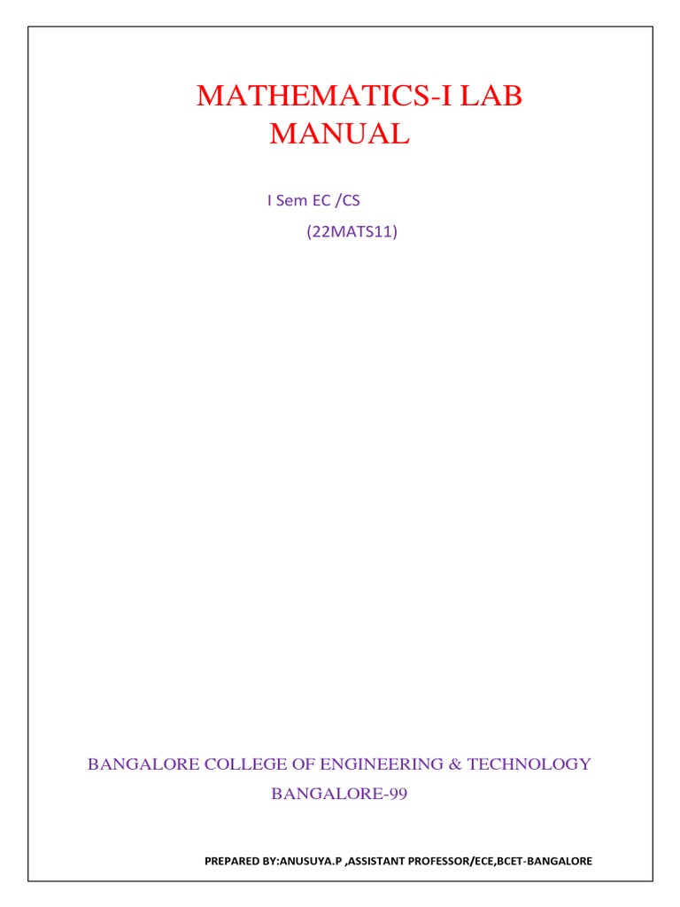 Maths Lab Manual 22mats11 | PDF | System Of Linear Equations ...