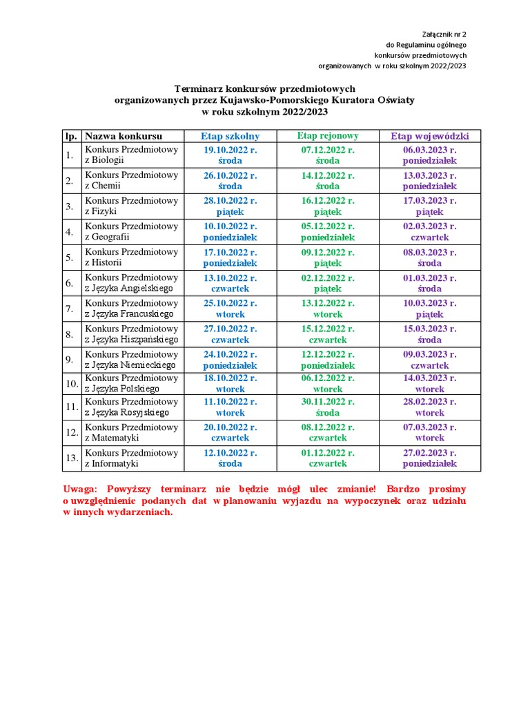 Terminarz Konkursów | PDF