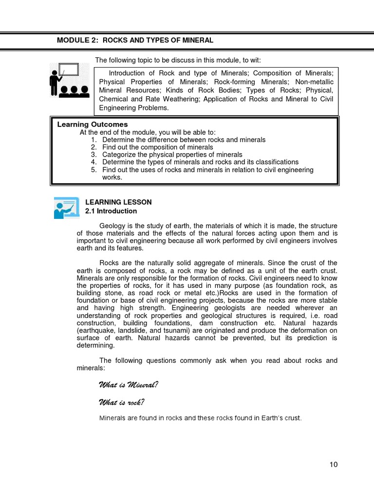2-Module Ii-Rocks and Types of Mineral | PDF | Rock (Geology) | Minerals