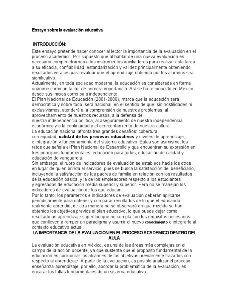 Ensayo Sobre La Evaluacion Educativa | PDF | Evaluación | Aprendizaje