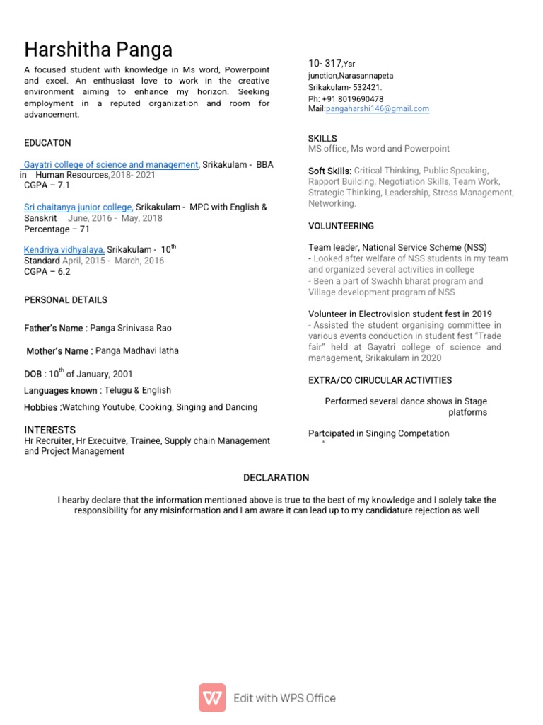 Panga Harshitha Resume 2022-5 | PDF