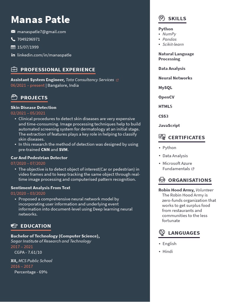 Manas Tech Resume | PDF | Deep Learning | Computational Neuroscience