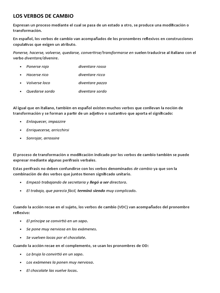 Verbos de Cambio y Transformación | PDF | Verbo | Adjetivo