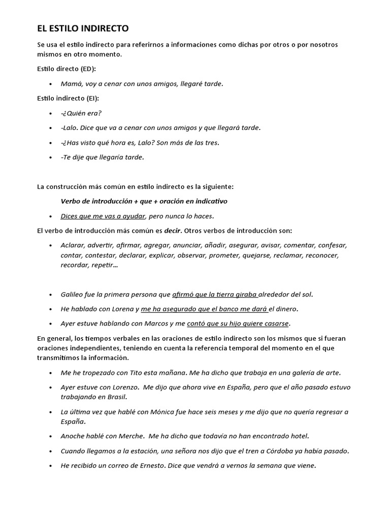 El Estilo Indirecto | PDF | Lingüística | Relaciones sintácticas