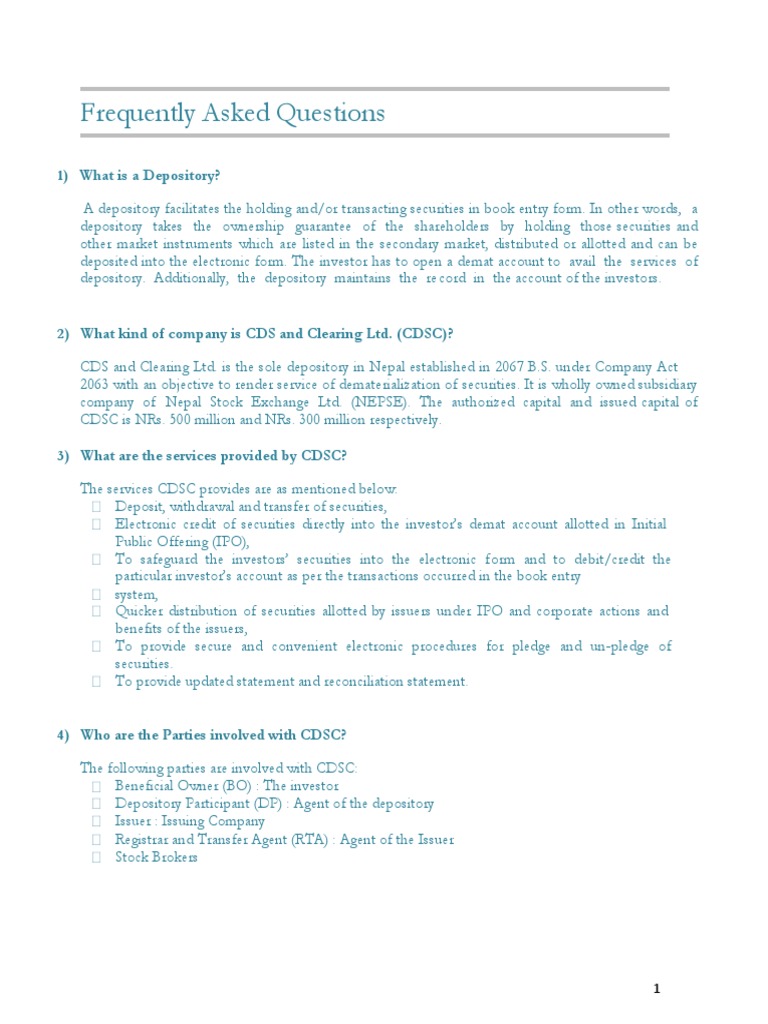Demat FAQs | PDF | Securities (Finance) | Clearing (Finance)