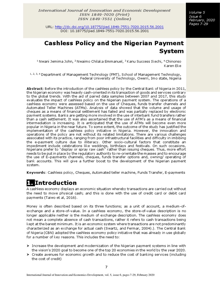 01.cashless Policy and The Nigerian Payment | PDF | Cash | Banks