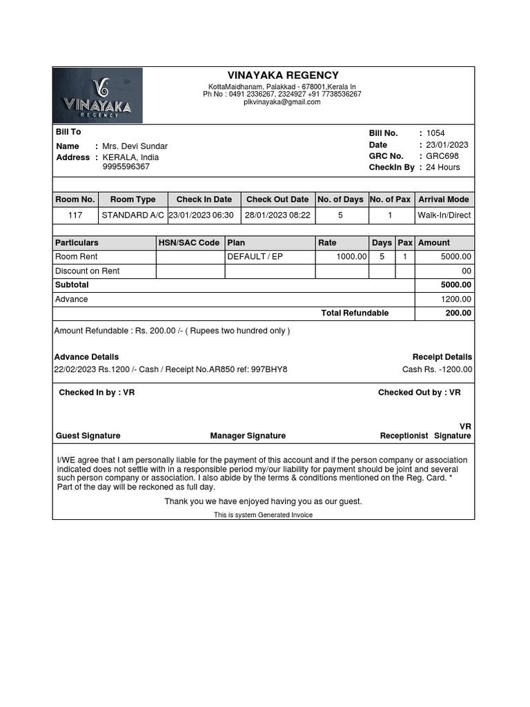 Hotel Bill | PDF | Receipt | Financial Services