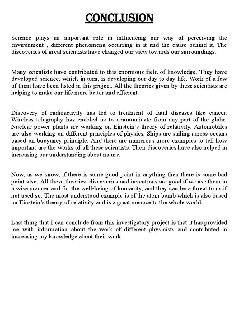 CONCLUSION For Physics Investigatory Project On Nobel Prize Winning ...