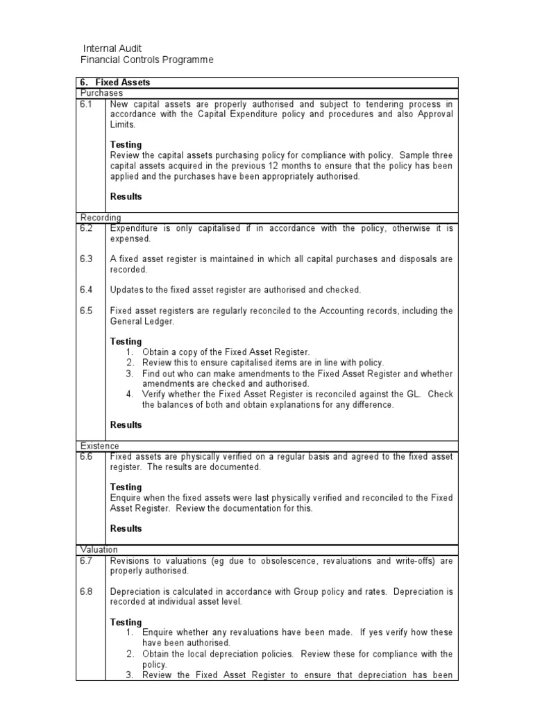 Internal Audit - Fixed Assets Audit Program | PDF | Internal Control ...