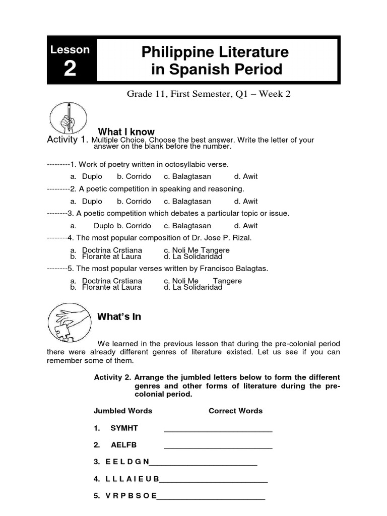 An Analysis of a Lesson on Philippine Literature During the Spanish ...