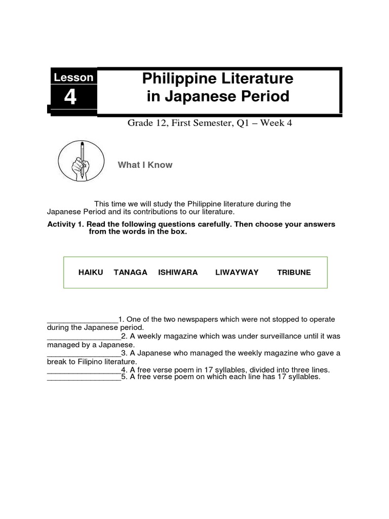 21stCenturyLiterature12 Q1 Lesson4 | PDF | Poetry | Japanese Language