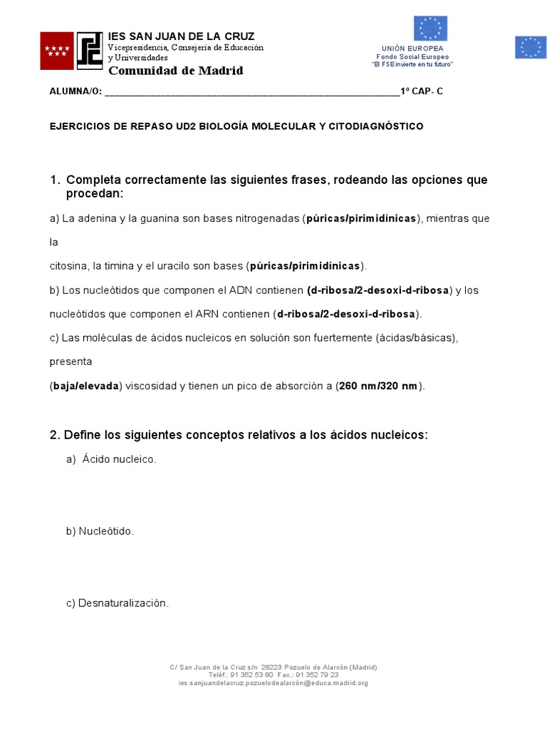 Ejercicios Ud2 Complementarios II | PDF | Ácidos nucleicos | Adn