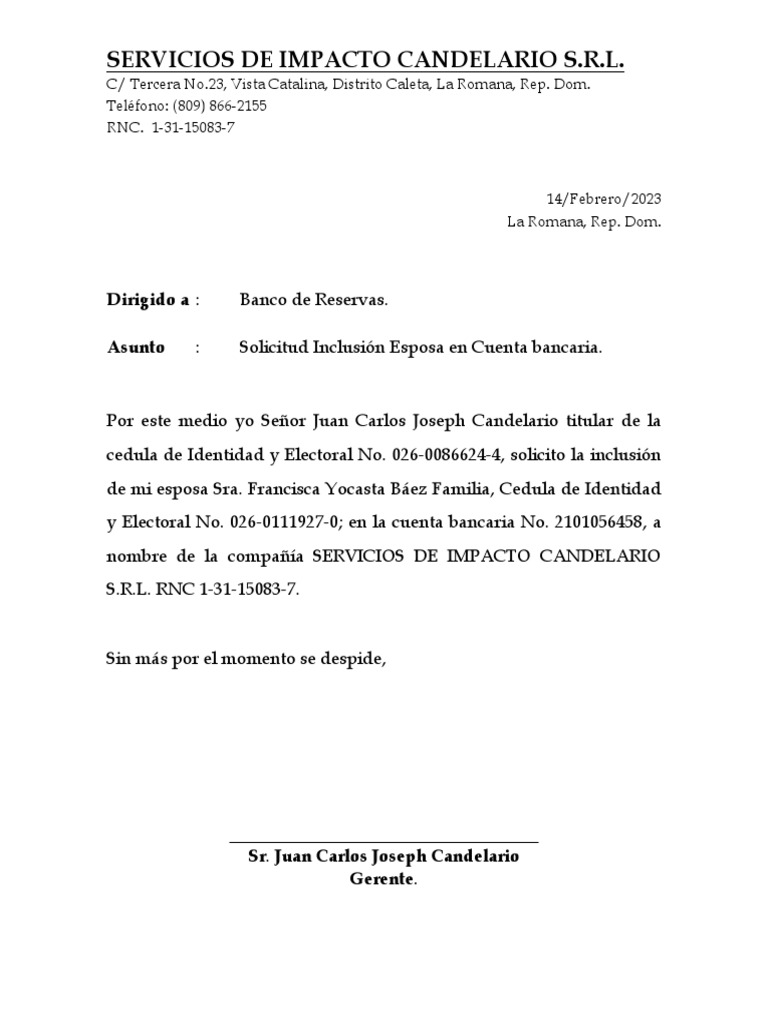 Carta para El Banco PDF | PDF