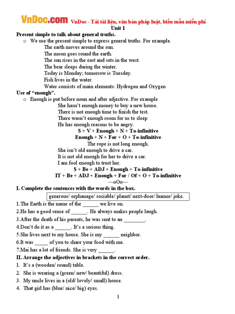 Bai Tap Tieng Anh Lop 8 Theo Tung Unit | PDF | English Language | Linguistic Morphology