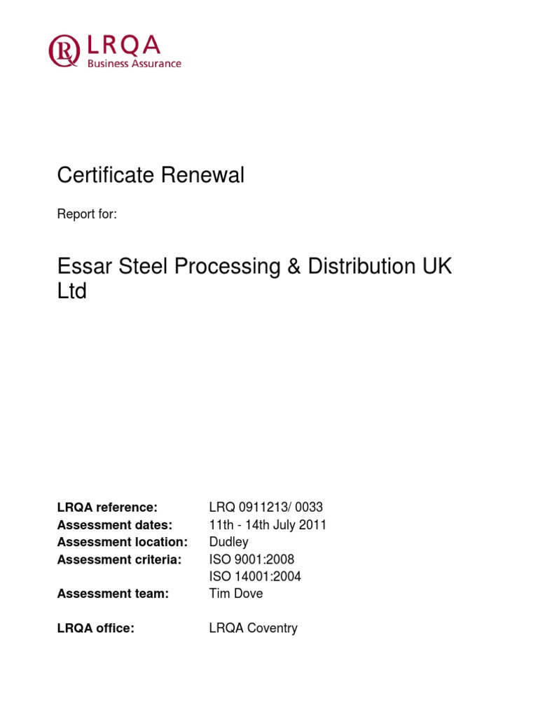 LRQA Management System Audit 2011 | PDF | Iso 9000 | Business