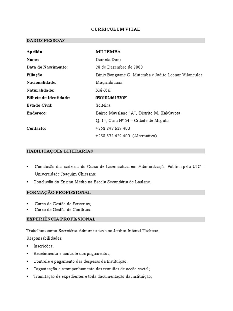 Curriculum Vitae Daniela Dinis | PDF | Carreira e Crescimento | Bem-estar