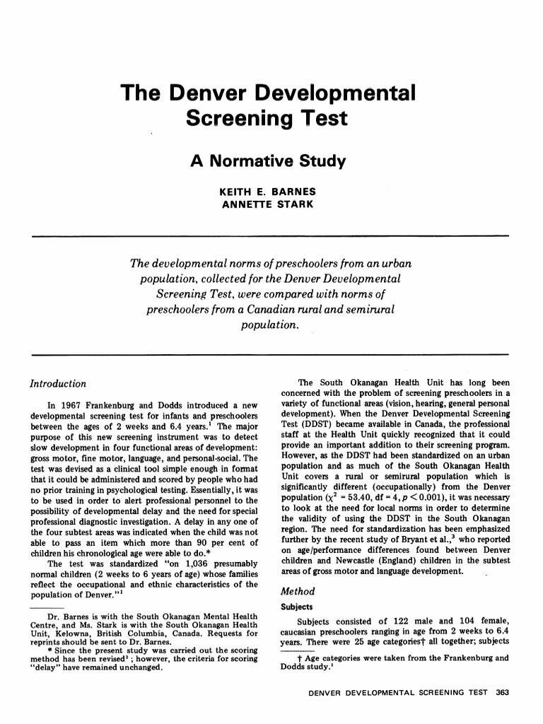 The Denver Developmental Test | PDF | Childhood | Human Development