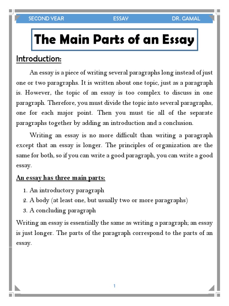 The Main Parts of An Essay | PDF | Essays | Paragraph