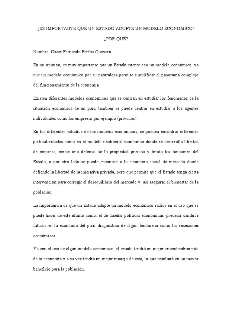 Es Importante Que Un Estado Adopte Un Modelo Economico | PDF