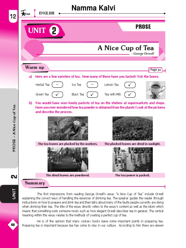 Namma Kalvi 12th English Unit 2 Full Guide Star English Guide | PDF | Tea | Part Of Speech