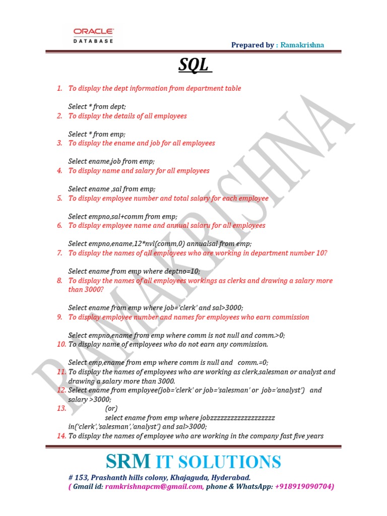 Oracle Queries | PDF | Salary | Computer Science Oracle Queries | PDF | Salary | Computer Science