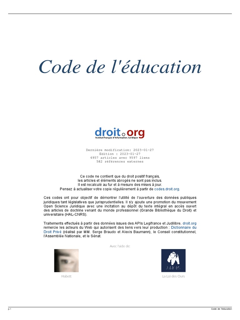 Code de L'éducation | PDF | Droit | Ordinateurs