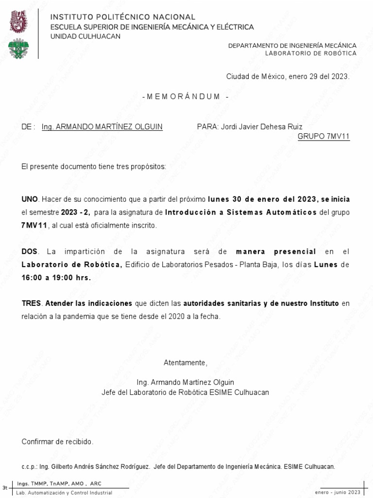 Memo ISA01 - Ene23 - 002 | PDF