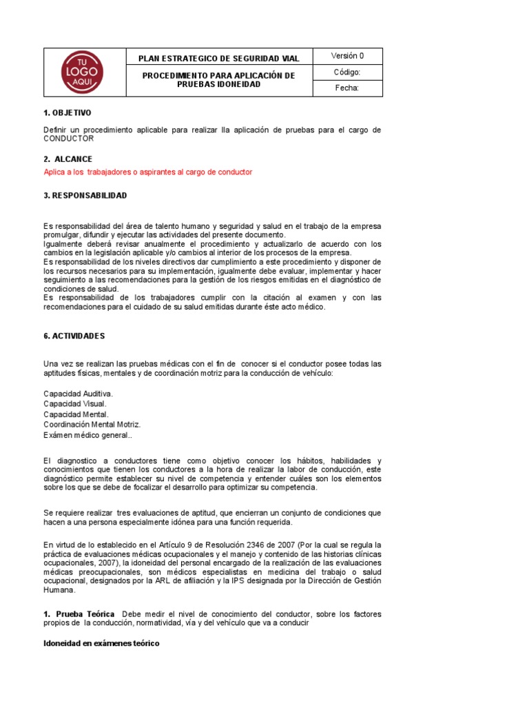 Procedimiento para Aplicación de Pruebas Idoneidad | PDF ...