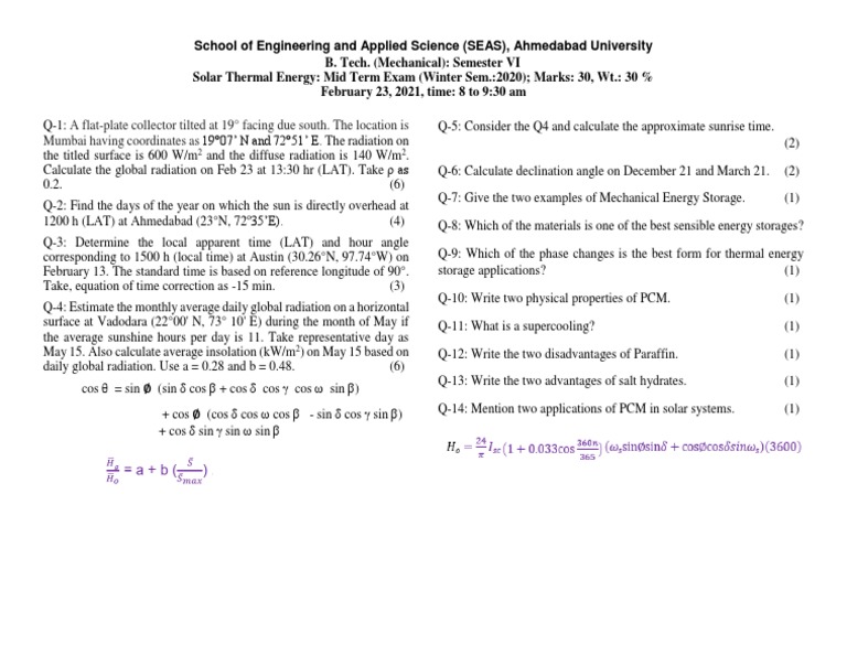 Midterm Solar Thermal | PDF | Physical Quantities | Applied And Interdisciplinary Physics