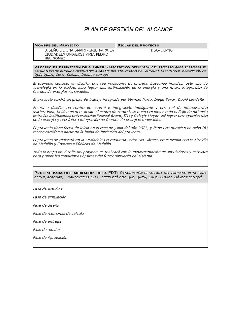 Plan de Gestión Del Alcance | Descargar gratis PDF | Energia electrica ...