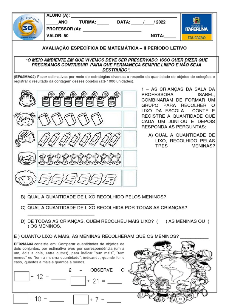 Avaliação de Matemática II Período 2 º Ano | PDF | Litro | Triângulo