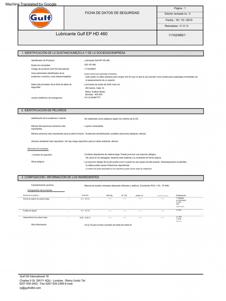 Gulf EP Lubricant HD 460 | PDF | Residuos | Agua