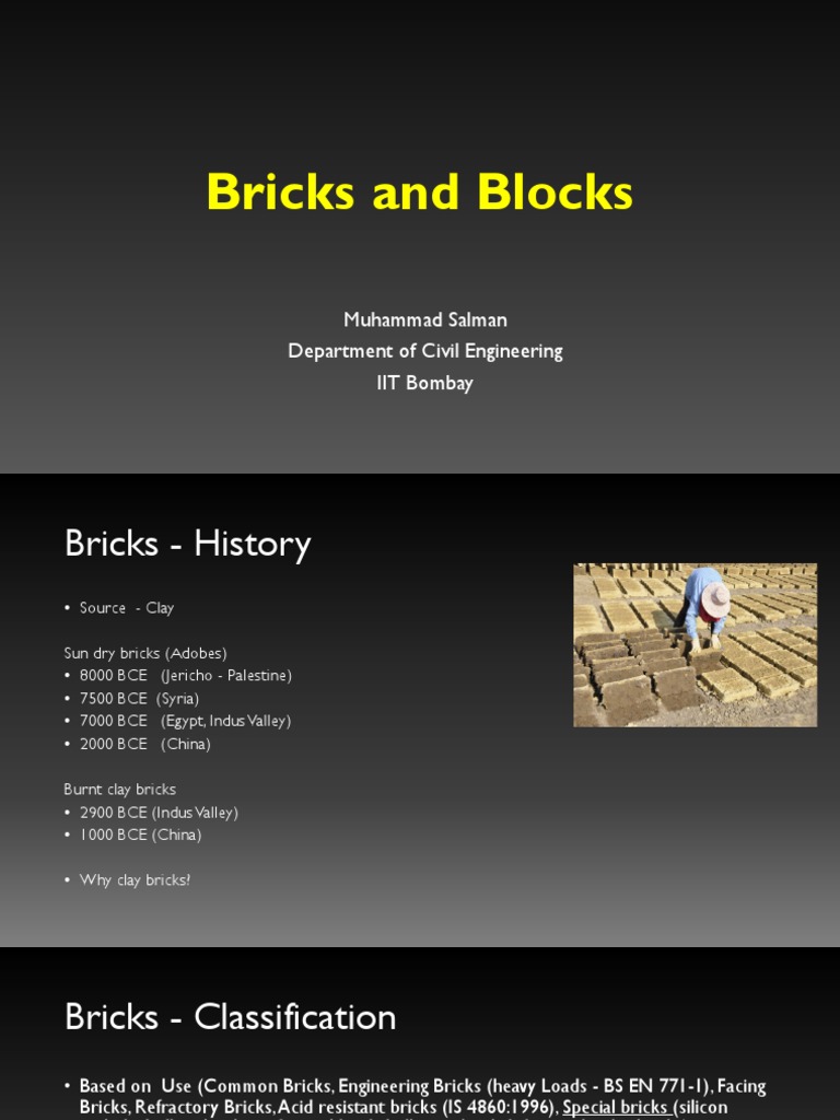 Bricks and Blocks History, Types, Manufacturing Process | PDF | Brick ...