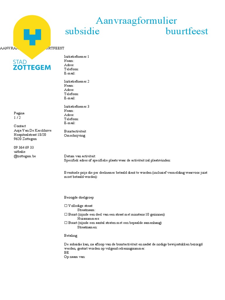 Aanvraagformulier Subsidie Buurtfeest | PDF