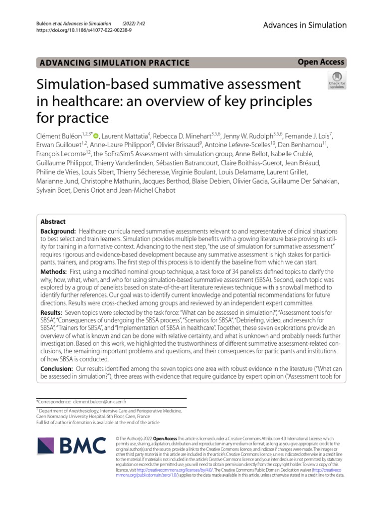 Simulation-Based Summative Assessment in Healthcare: An Overview of Key ...