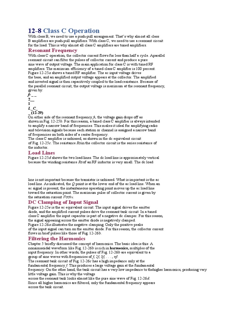 Class C Operation: Resonant Frequency | PDF | Amplifier | Resonance